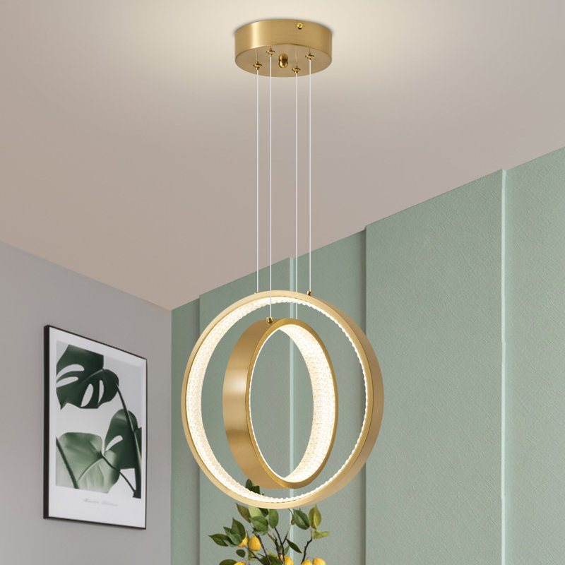 Wrought Studio Jansel Modern LED Chandelier Gold Pendant Light 2 Ring Acrylic 34W 4000K Dimmable ...